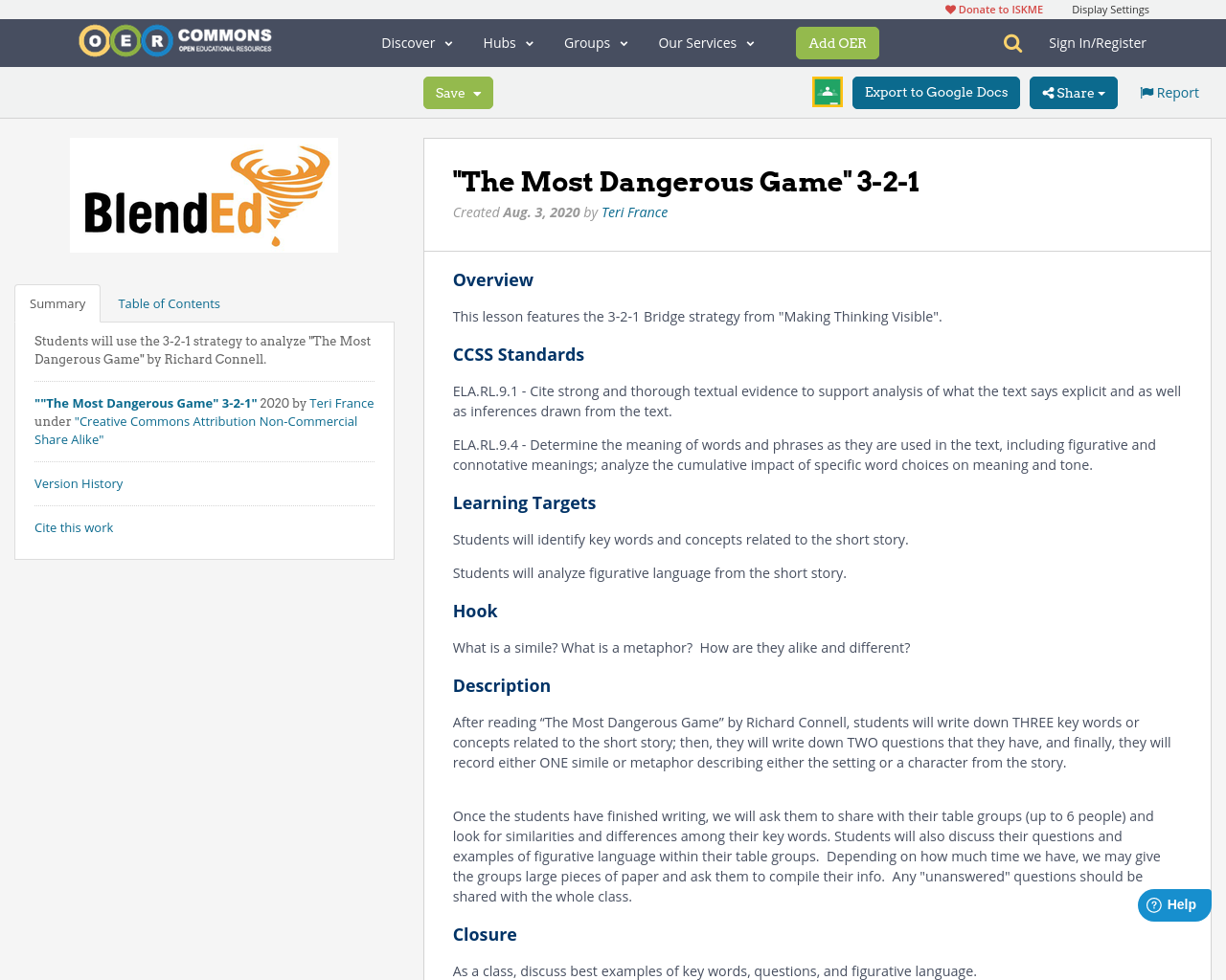 "The Most Dangerous Game" 3-2-1 | OER Commons