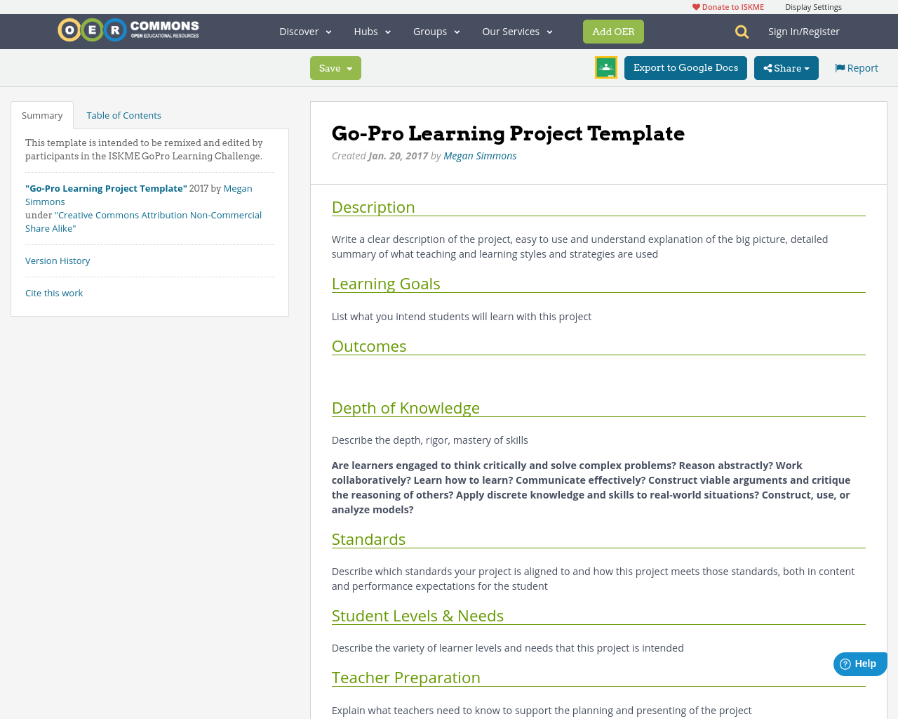 Go-Pro Learning Project Template | OER Commons