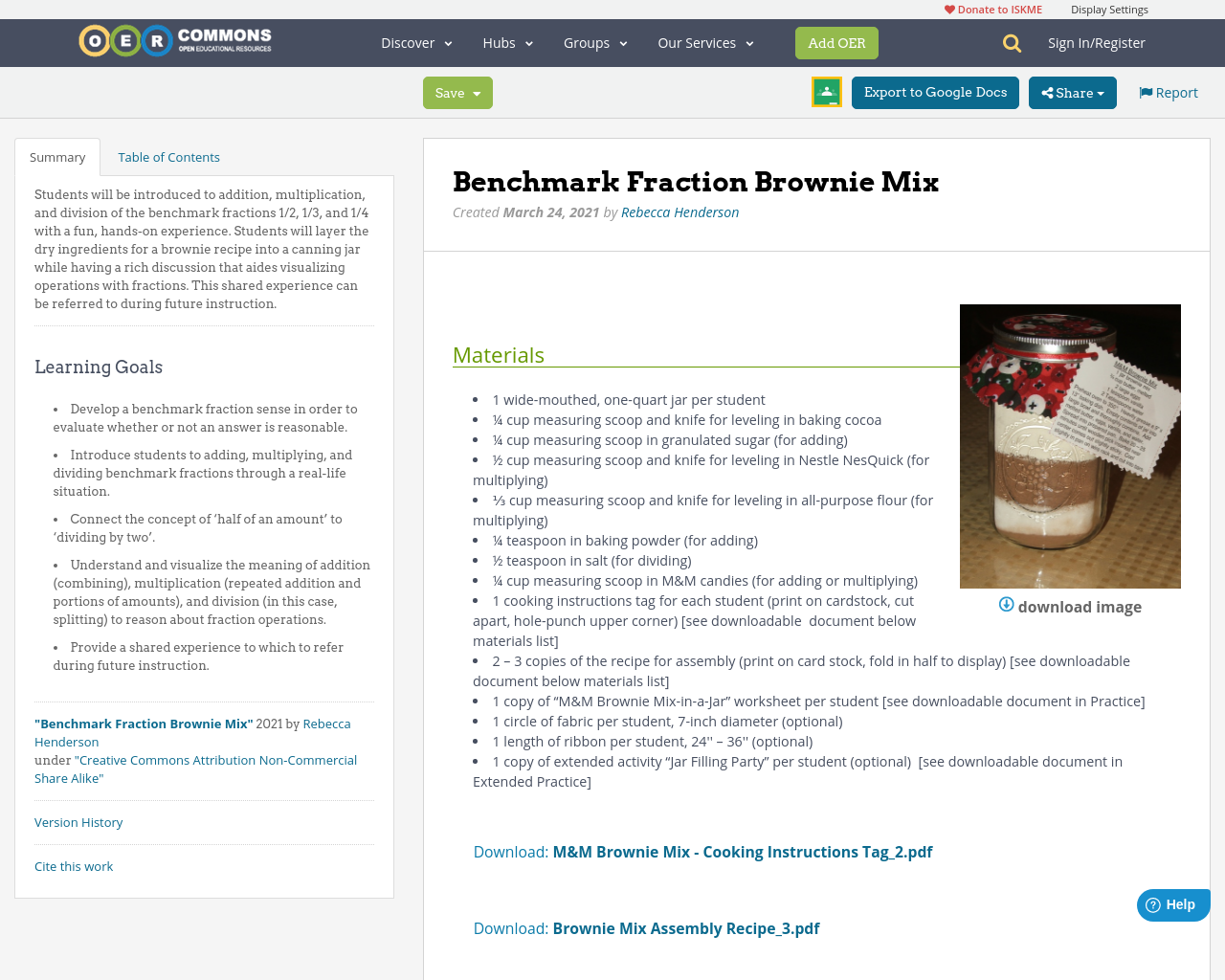 Benchmark Fraction Brownie Mix | OER Commons