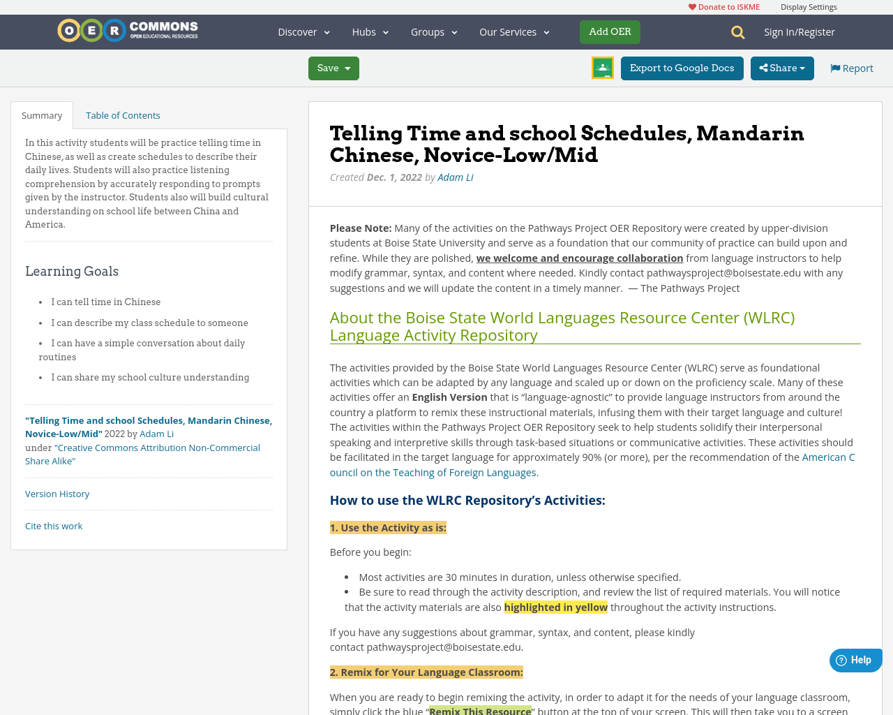 Telling Time and school Schedules, Mandarin Chinese, Novice-Low/Mid ...