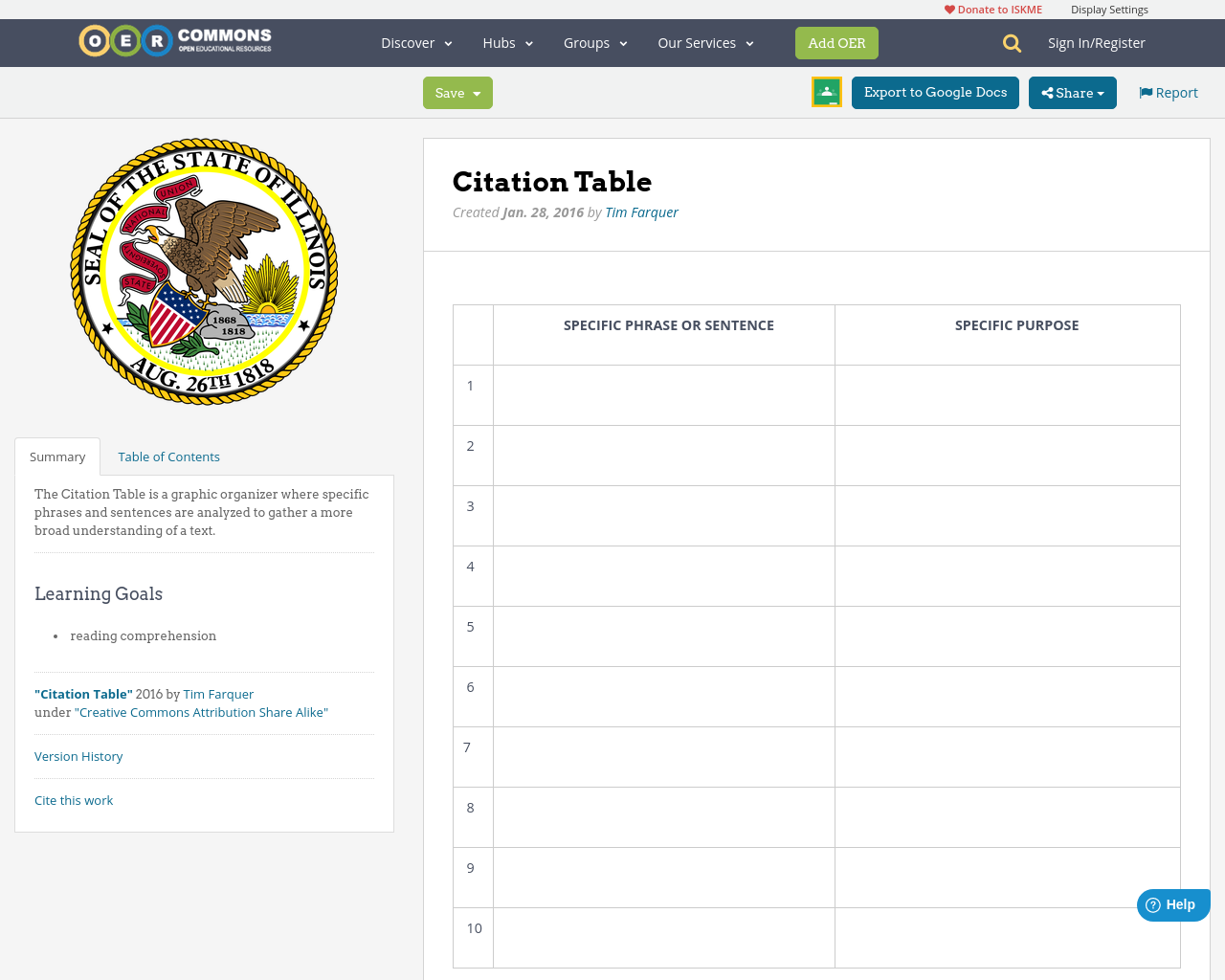 Citation Table | OER Commons