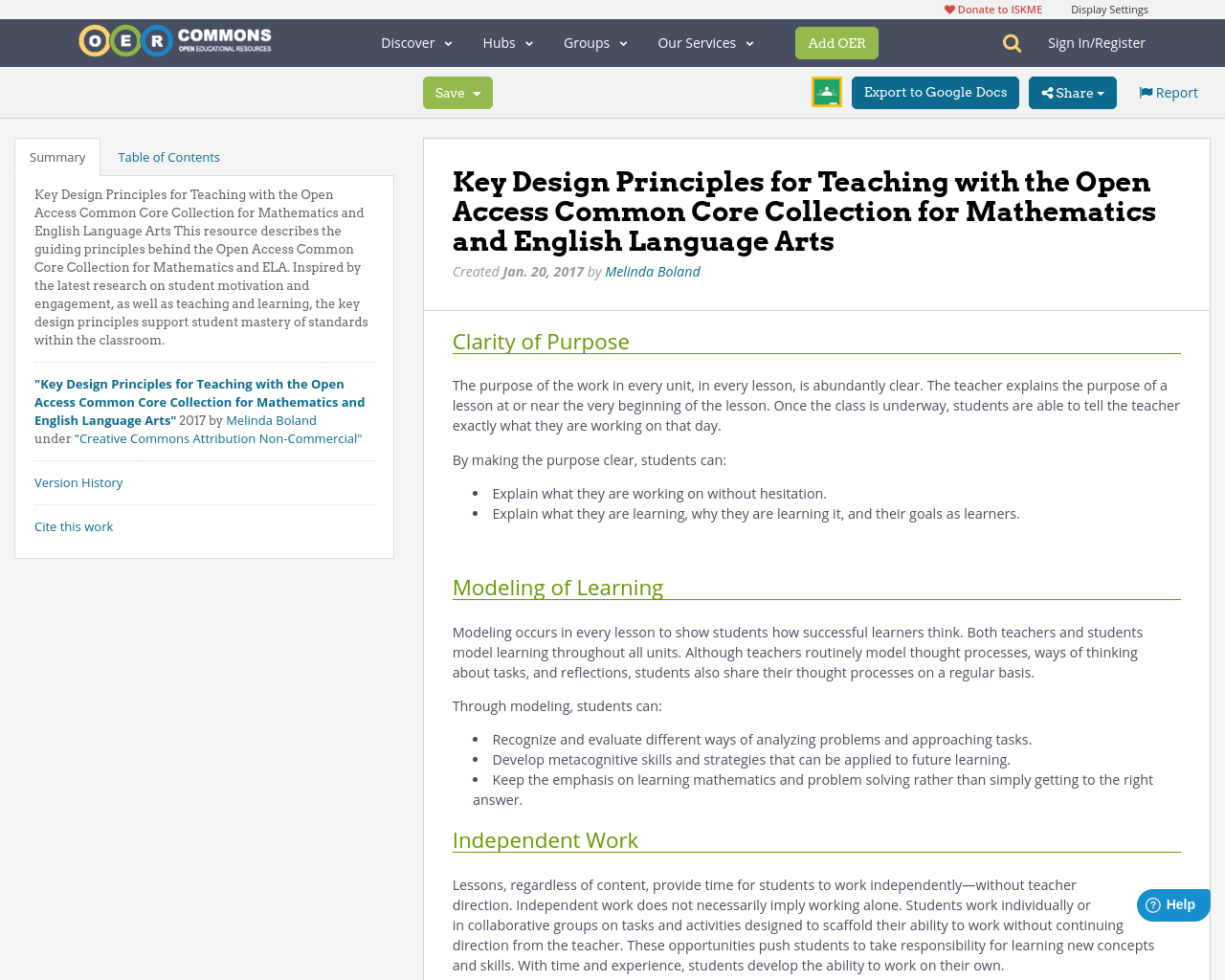 Key Design Principles for Teaching with the Open Access Common Core ...