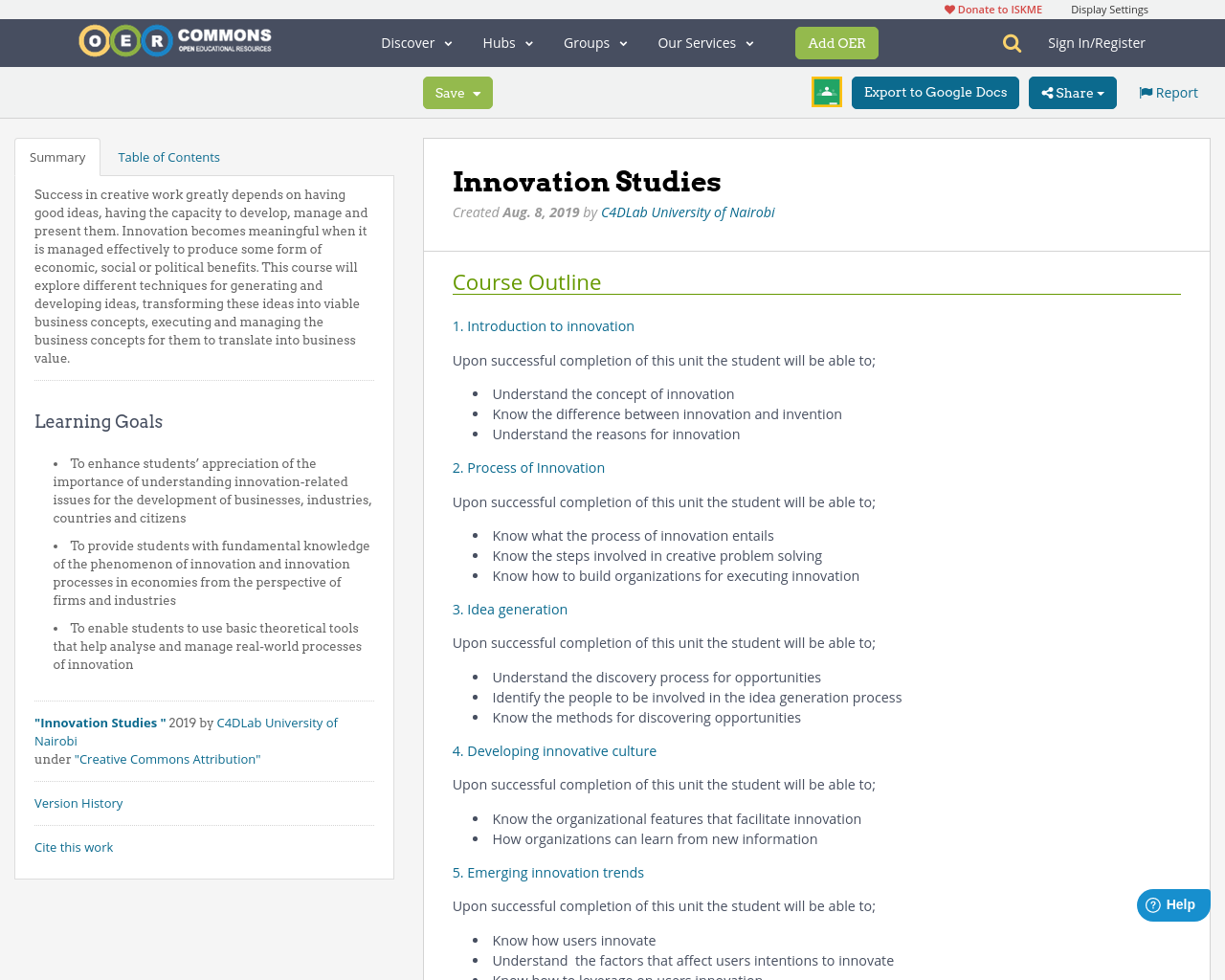 Innovation Studies | OER Commons