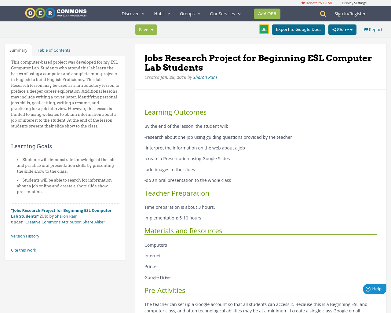 Jobs Research Project for Beginning ESL Computer Lab Students | OER Commons