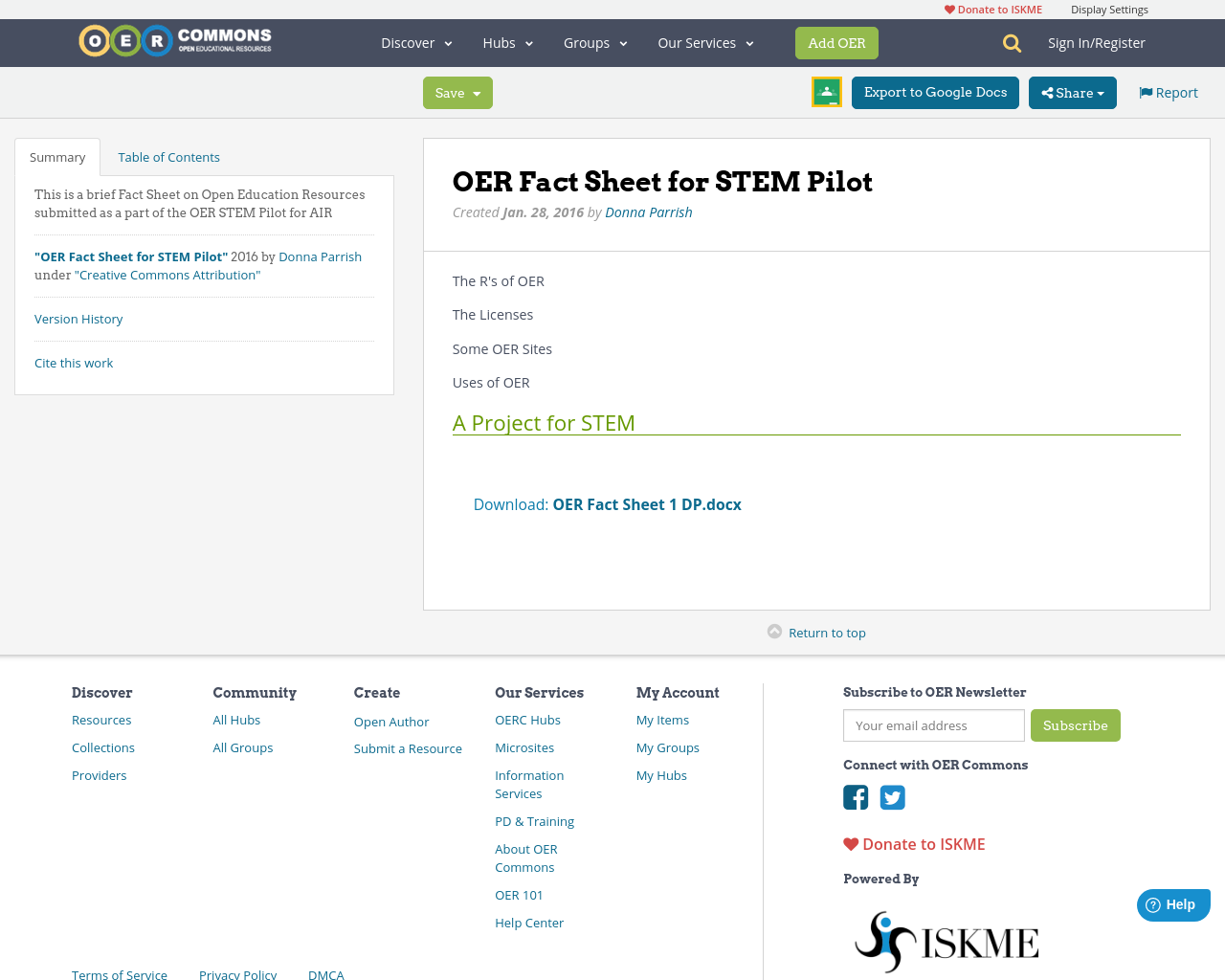 Oer Fact Sheet For Stem Pilot Oer Commons