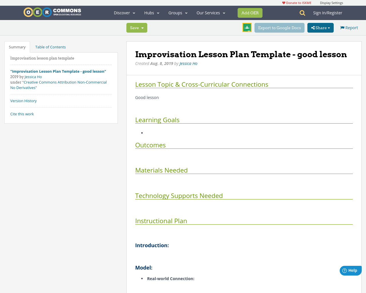 Improvisation Lesson Plan Template - good lesson | OER Commons