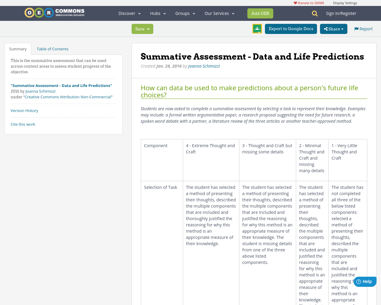Summative Assessment - Data and Life Predictions | OER Commons