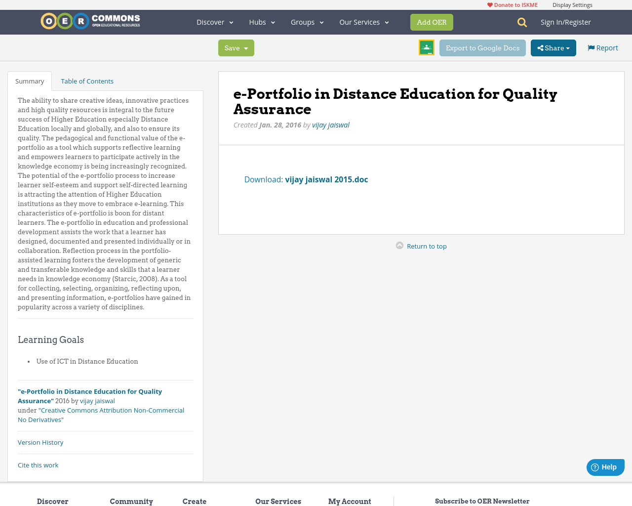 e-Portfolio in Distance Education for Quality Assurance | OER Commons