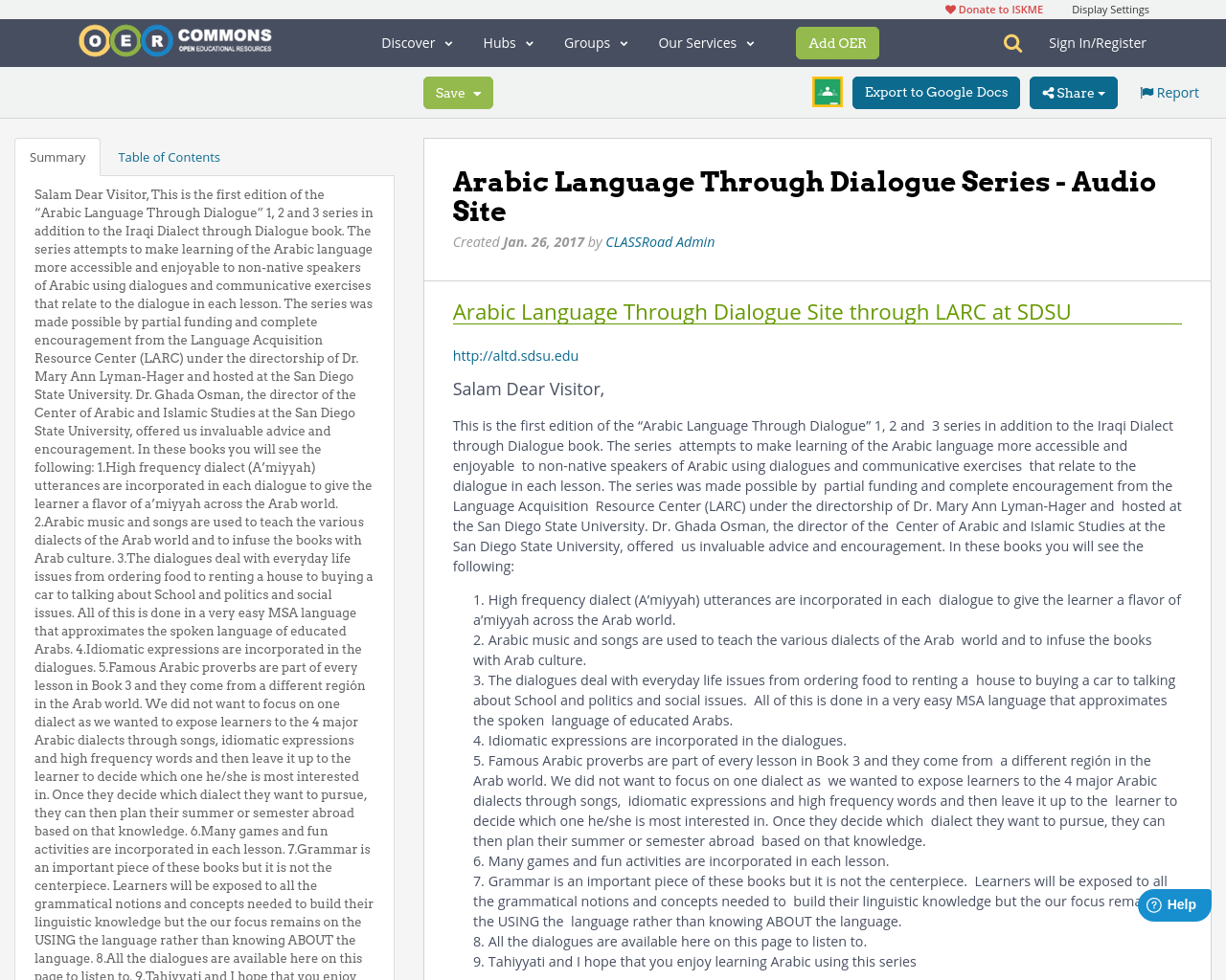 Arabic Language Through Dialogue Series - Audio Site | OER Commons