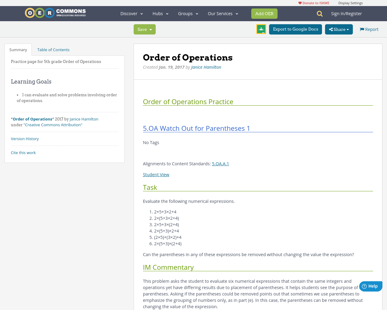 Order Of Operations OER Commons