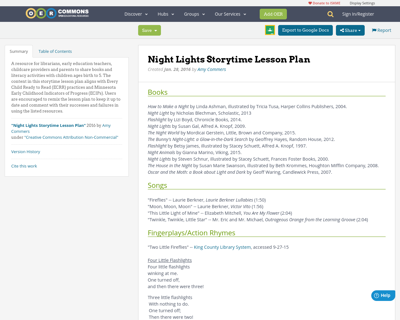 Night Lights Storytime Lesson Plan | OER Commons