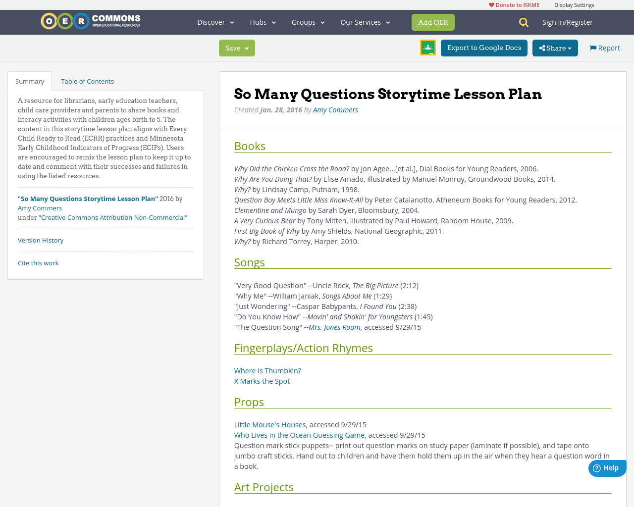 So Many Questions Storytime Lesson Plan | OER Commons